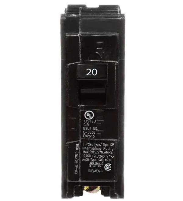 Q120 – Siemens – 20 Amp Circuit Breaker – 1 Pole - EV Breakers